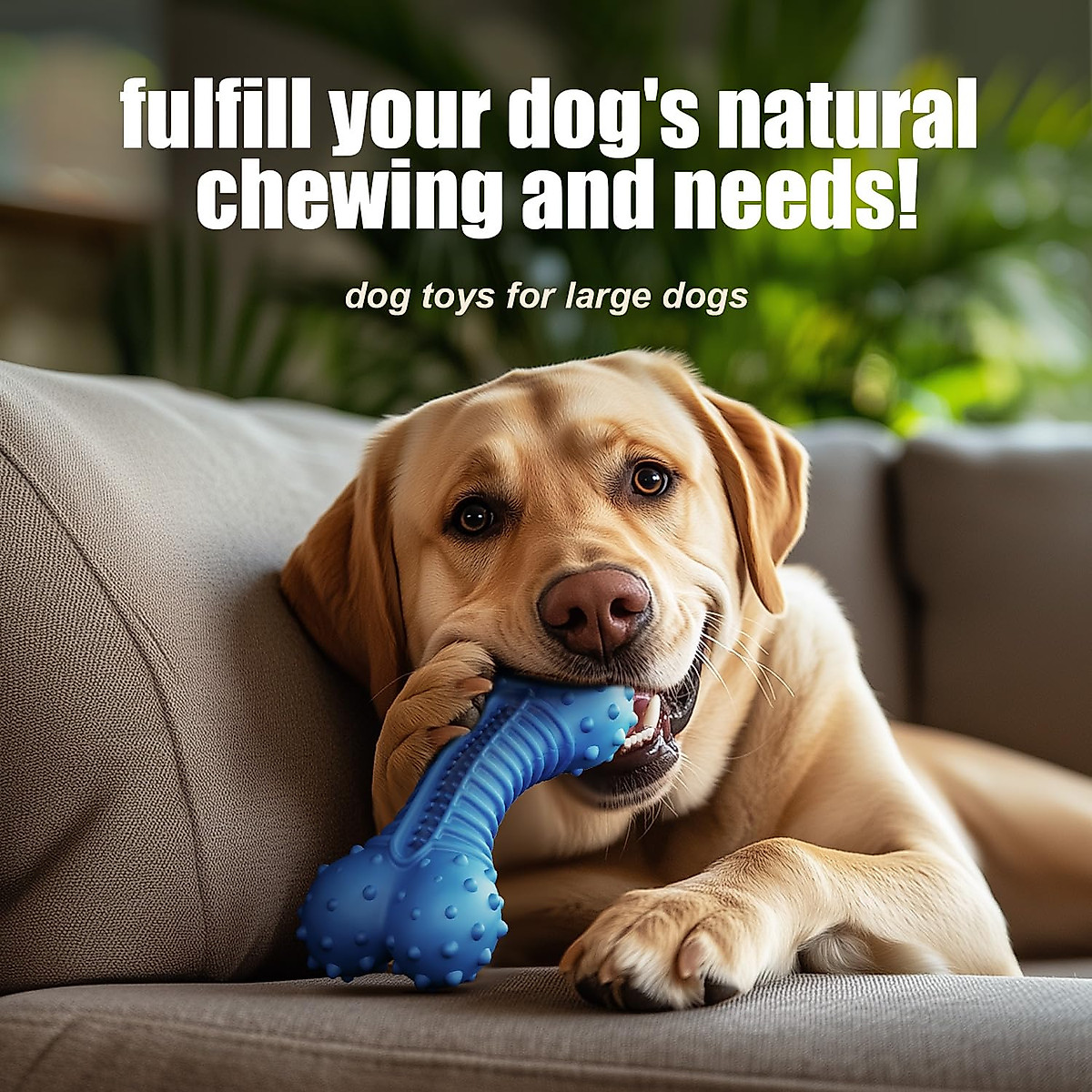 Ouilter Dog Toys for Aggressive Chewers, Dog Chew Toys for Medium Large Dogs, Durable Natural Rubber Dog Toys with Bacon Flavor, Indestructible Dog Toy,Blue