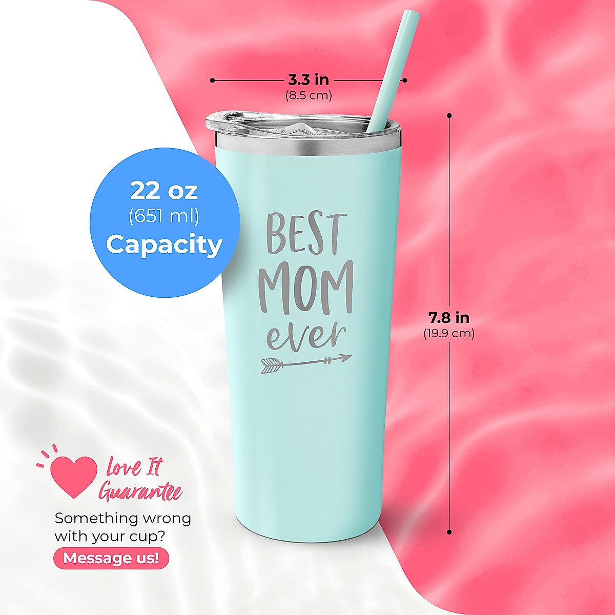 Best Mom Ever Stainless Steel Insulated Travel Tumbler with Lid and Straw - Personalized Cup for Mom Birthday - Valentine's Day - Mother's Day - New Mom Travel Mug - World's Best Mom Tumbler