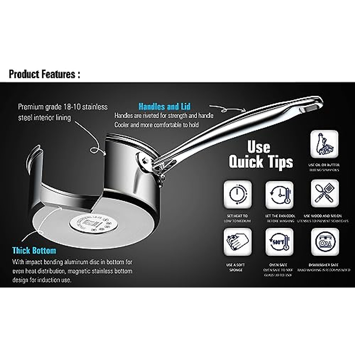 Cook N Home 2608 Lid 3-Quart Stainless Steel Saucepan, Silver