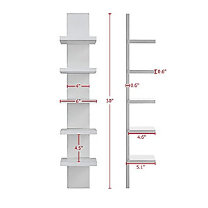 Danya B 5 Tier Wall Shelf Unit Narrow Smooth Laminate Finish - Vertical Column Shelf Floating Storage Home Decor Organizer Tall Tower Design Utility Shelf Bedroom Living Room 5.1" x 6" x 30" (White)