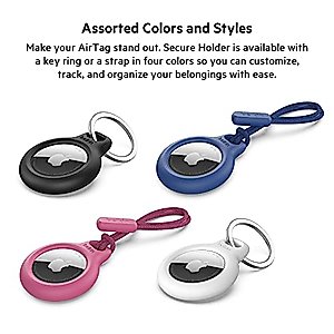 Belkin Apple Airtag Secure Holder With Strap - Apple Air Tag Keychain - Airtag Holder With Strap For Key Ring - Airtag Keychain Accessories - Scratch Resistant Airtag Case With Raised Edges - Black