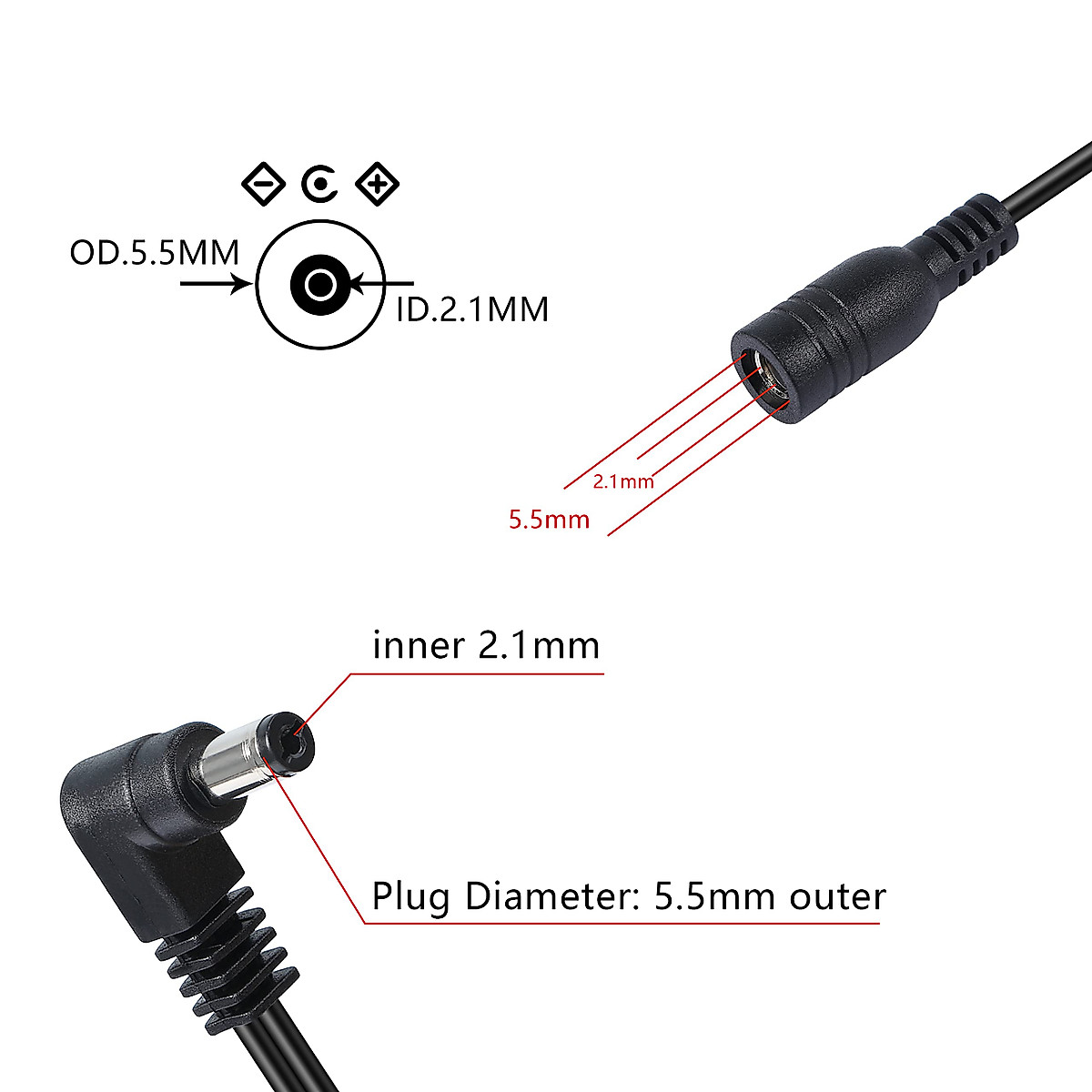 GELRHONR Daisy Chain Guitar Effect Pedal Power Supply Splitter Cable,Right Angle DC 5.5x2.1mm Cable,90 Degree DC 5521 Female to 2 Male Y Cable for CCTV Security Camera,DVR,LED Strip Light Etc（1 to 2）