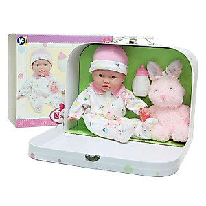 JC Toys - La Baby Travel Case Gift Set| Caucasian 11-inch Small Soft Body Baby Doll | Washable | Cute Outfit, Bottle, Pacifier & Plush Bunny | for Children 12 Months +, Pink