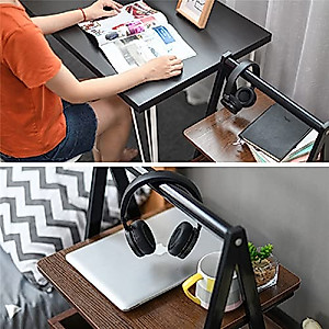 Gdrasuya10 3 Tier Retro End Table Side Table, 2 Adjustable Drawers Nightstand with Storage Shelf Wood Sofa Bedside Table with Rolling Casters for Bedroom