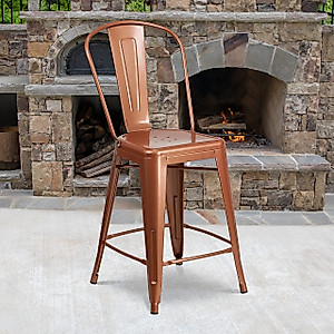 Flash Furniture Blake Commercial Grade 4 Pack 24" High Copper Metal Indoor-Outdoor Counter Height Stool with Back