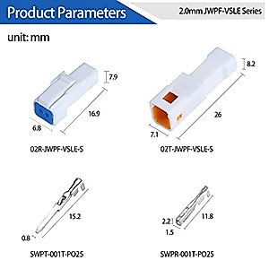 MUYI 5 Kits 2 Pin Way JST Waterproof Connector 26-22 AWG Electric Socket 0.13~0.33mm² Wire-to-Wire Connectors 2.0mm JWPF-VSLE Series JST Plugs