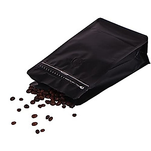 REMTAP Coffee Bags with Valve(50pcs,8 oz,1/2 lb) Black High Barrier Aluminumed Foil Flat Bottom Standing Coffee Beans Storage Bags,Reusable Heat Sealable Side Zipper Pouches for Home or Store