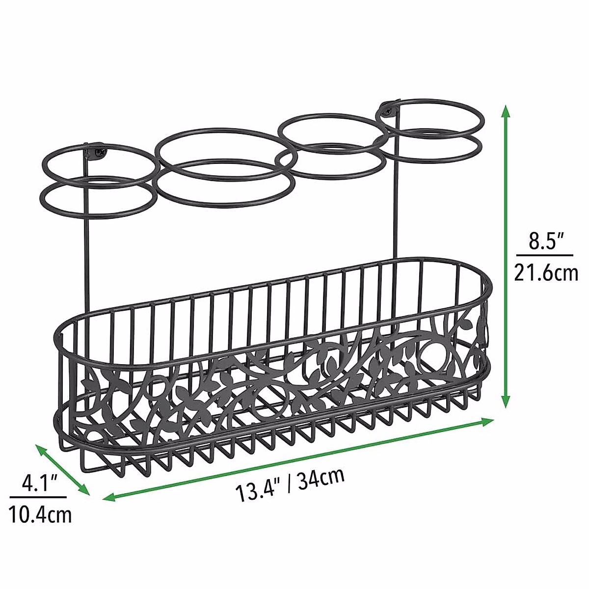 mDesign Steel Wall Mount Hair Dryer Holder, Styling Tool Storage Organizer Basket for Bathroom - Holds Hair Dryer, Flat Iron, Curling Wand, Hair Straighteners, Brushes - Arbor Collection - Matte Black
