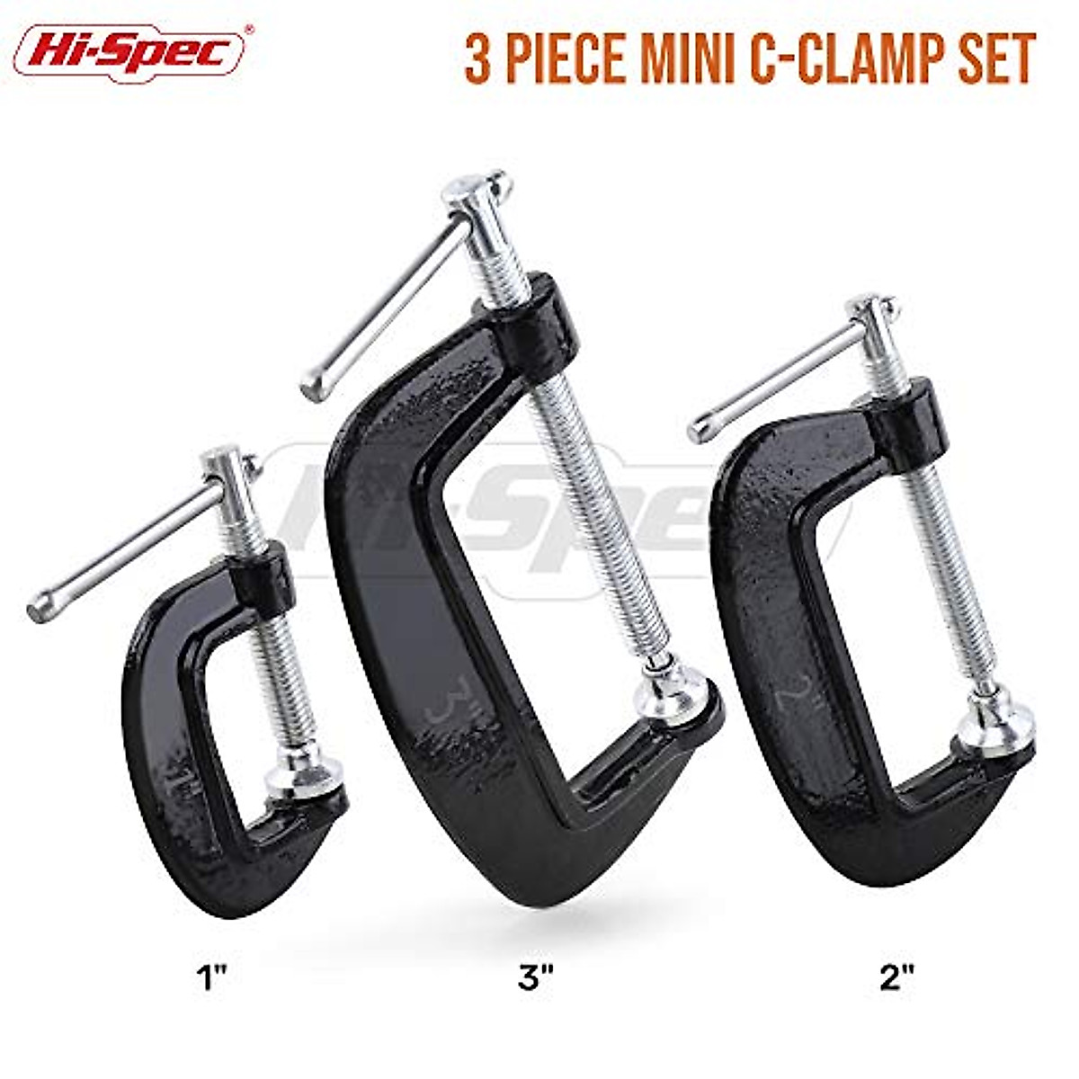 Hi-Spec 3pc Mini Small C Clamps Set. 1, 2 & 3 Inch Metal Clamps for DIY, Crafts, Woodworking & Carpentry