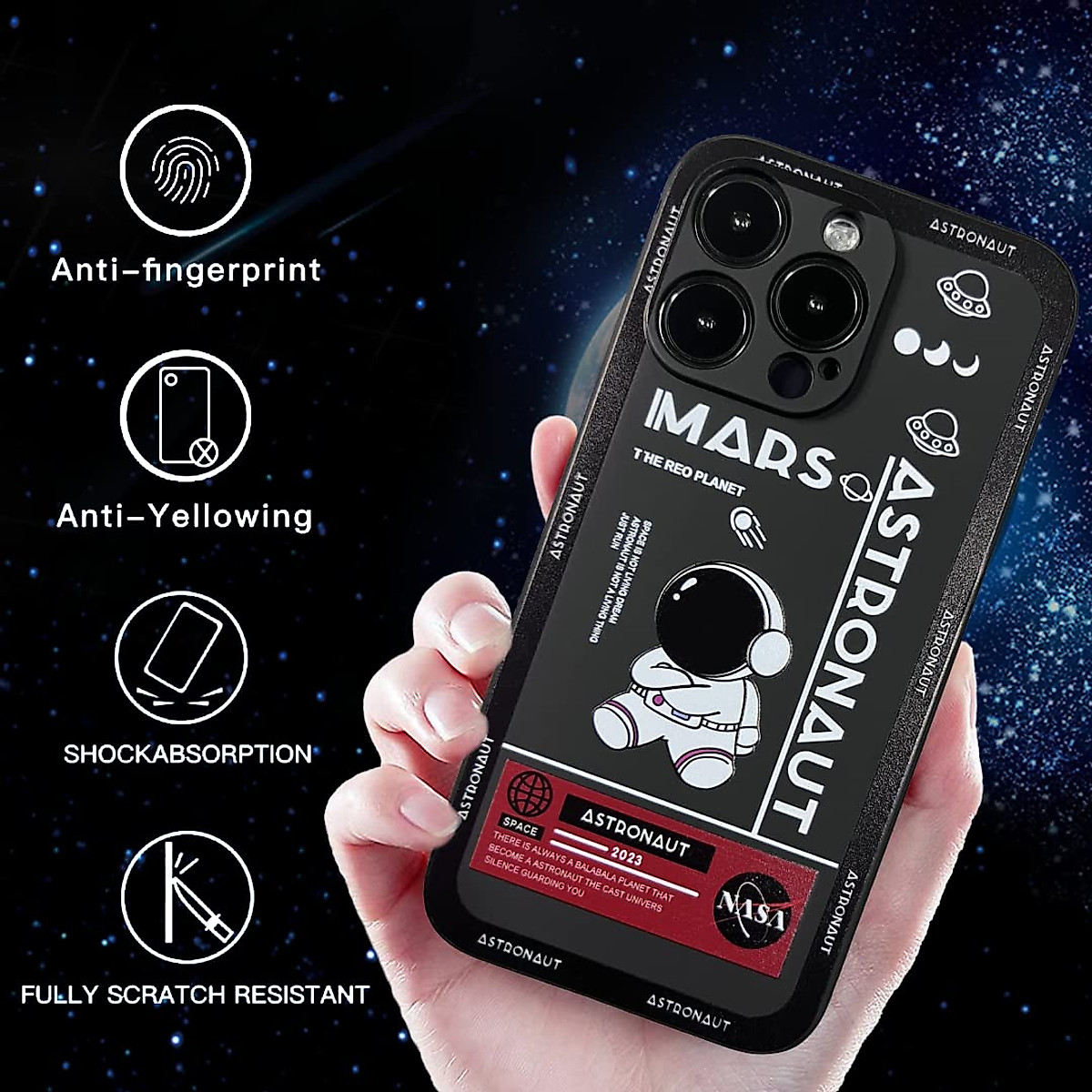 SUIMITAO for iPhone 13 Pro Max Case Cute Astronaut Cartoon Compatible with iPhone 13 Pro Max Case Space Cool Design Mars Phone Case Black