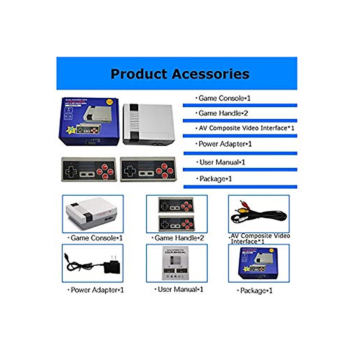 Generic Retro Wireless Video Game Console Classic Handheld Mini PC Game Player Built in 620 Games Dual Controller AV TV Game Machine for Kids,Children,Adult,Grey,18x14x7cm