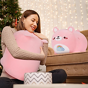 Auspicious beginning Pink Bear Plush Pillows-16'' Bear Plush Rainbow Bear Plushie, Cute Bear Anime Plush Stuffed Animals, Panda Plushies, Gifts for Girlfriend, Gifts Birthday Gifts for Kid