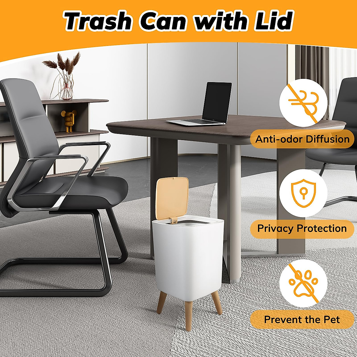 WVIOUOPU 2.6 Gallon/10 Liter Bathroom Kitchen Trash Can with Lid - Office Waste Basket Modern with Press Top Lid - Small Trash Bin Dog Proof Garbage Can with Pop-up Lid for Living Room Toilet (White)