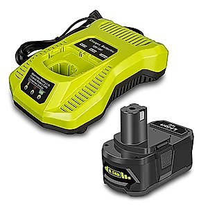 Lizone 6.5Ah P193 PBP005 Battery 18V Lithium Replacement for Ryobi 18V Battery 6.0Ah P193 PBP007 4.0Ah PBP005 PBP004 P108 P192 P129 P197 Battery 18 Volt One+ Battery with P117 18V Charger