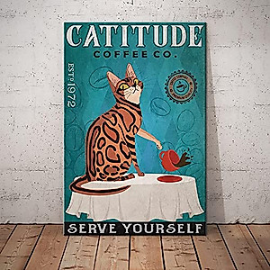 Bengal Cat Coffee Retro Metal Tin Sign Vintage Sign for Home Coffee Garden Wall Decor 8x12 Inch