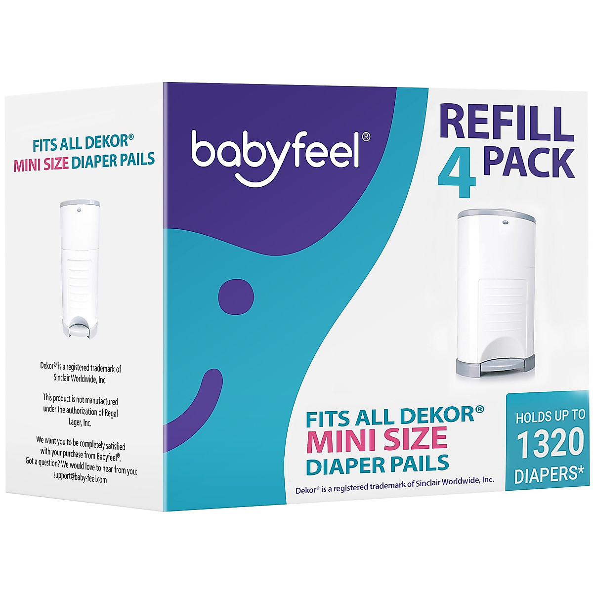 Babyfeel Refills Compatible with DEKOR MINI Diaper Pails | 4 Pack | Exclusive 20% Extra Thickness | Diaper Pail Refills with Powerful Odor Elimination | Powder Scent | Holds up to 1320 Diapers