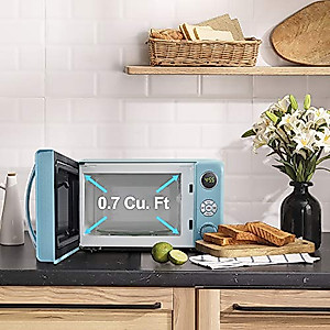 Galanz GLCMKA07BER-07 Retro Microwave Oven, LED Lighting, Pull Handle Design, Child Lock, Bebop Blue, 0.7 cu ft