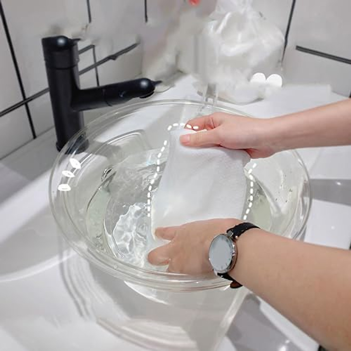 Transparent Wash Basin, Thick PET Plastic, Sturdy Large Capacity, Multifunction, Round Clear Dish Tub for Home Kitchen Bathroom (Large)