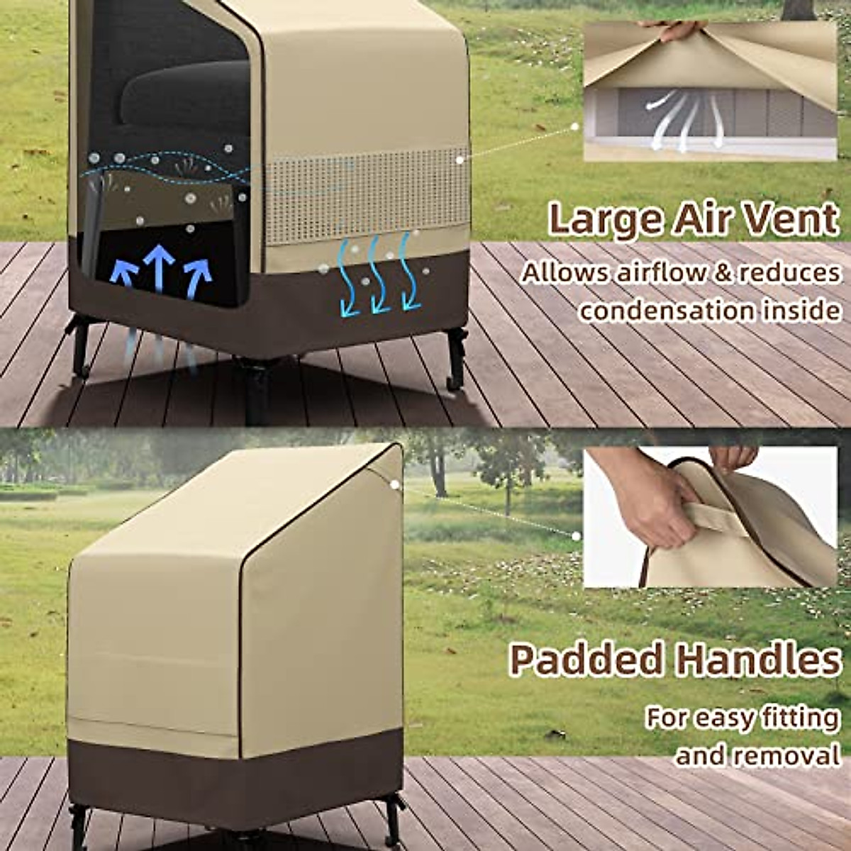 MR. COVER Stacking Outdoor Chair Covers, Fits 4-6 Stackable Patio Chairs, 26W x 34D x 45H Inches, Large Air Vents, Waterproof & UV-Resistant Material, Brown & Khaki