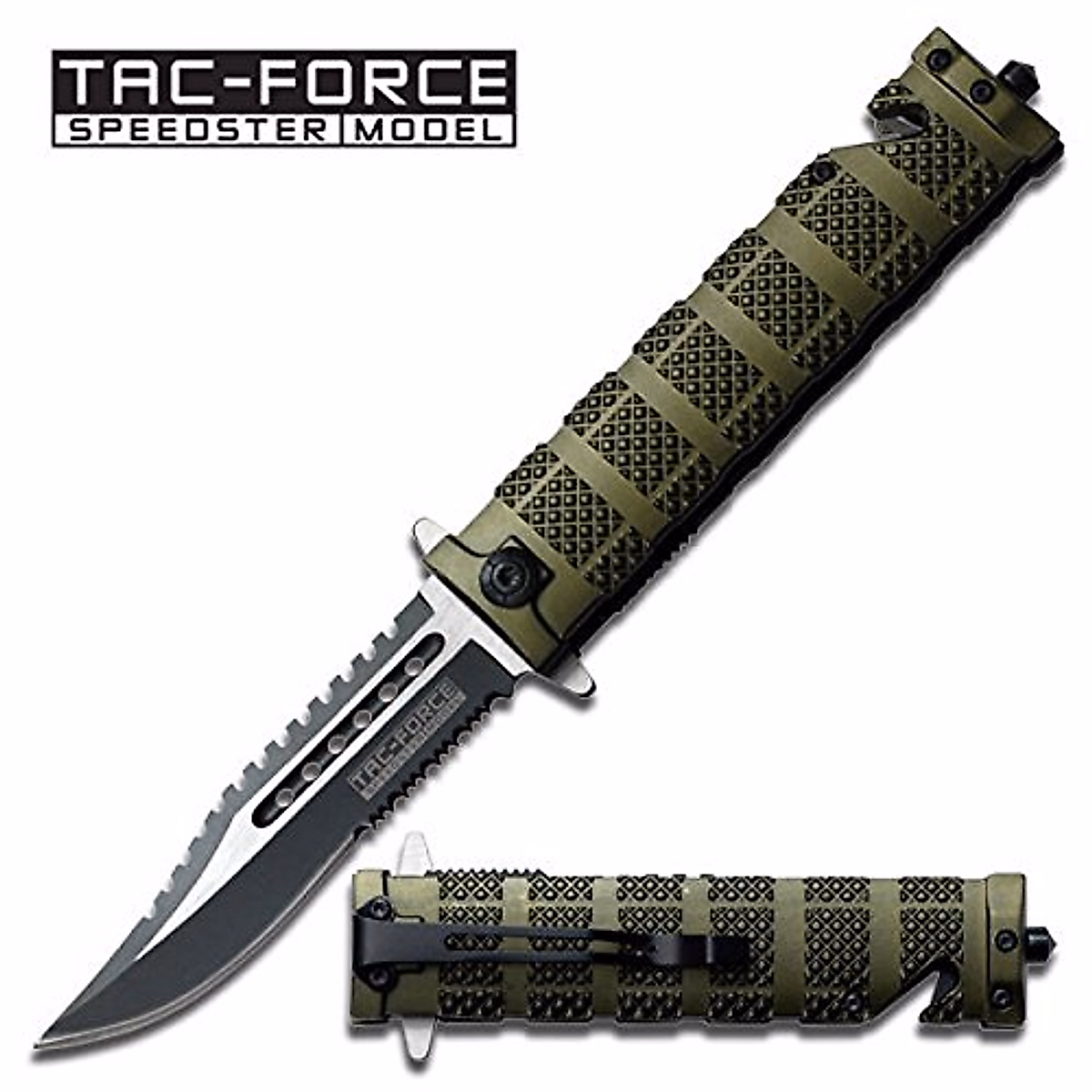 Pocket Knife Folding Tactical Rescue Knife Spring Assisted Open TAC FORCE GREEN Sawback Bowie TF-710GN + free eBook by Only US