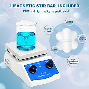 Yaeccc Magnetic Stirrer 4.7 x 4.7 Inch Heating Plate Magnetic Mixer SH-2 Hot Plate 1000ml Stirring Capacity Magnetic Stirrer Kit 180W 0~1600RPM 1L Volume Heating Power