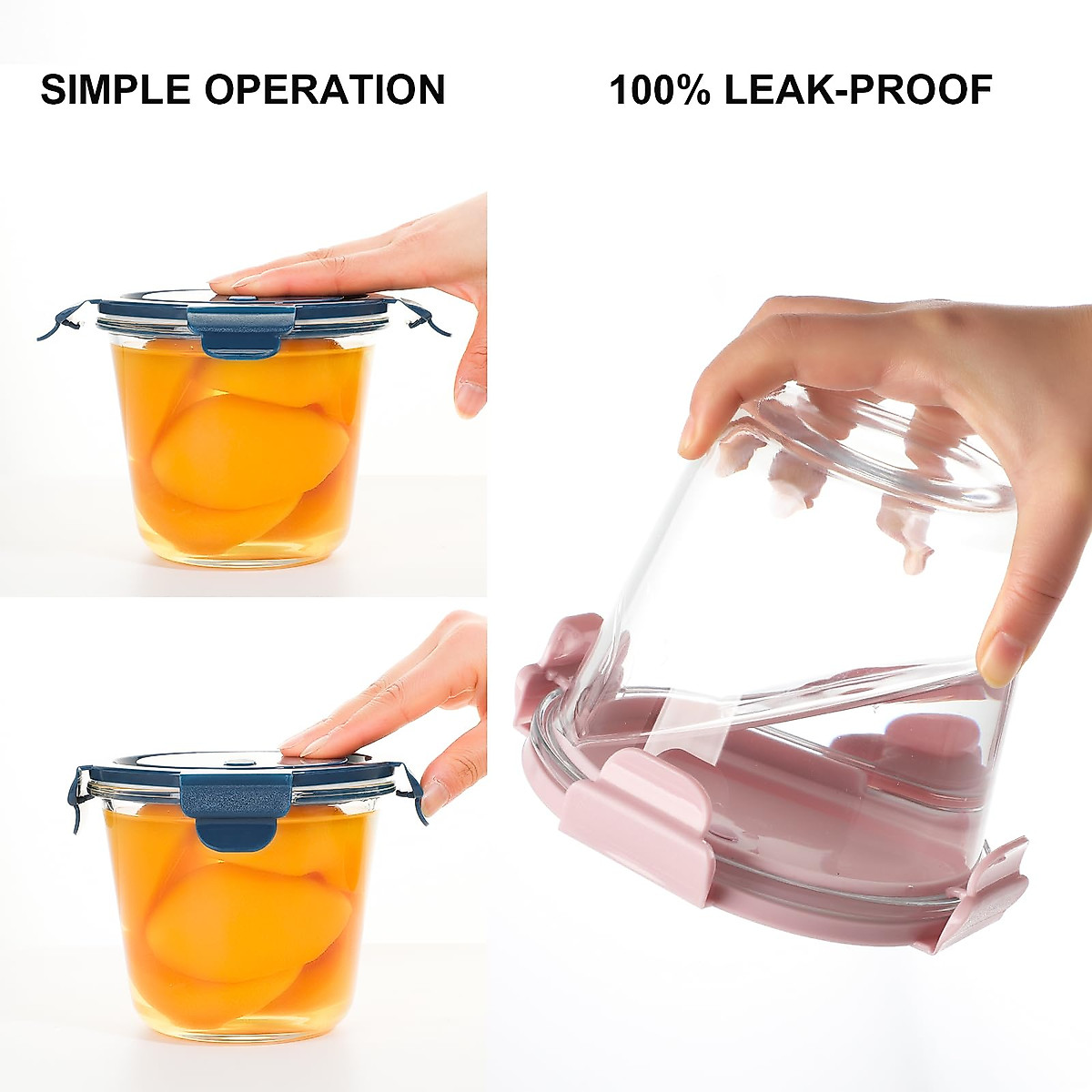 Generic 4-Cup/24 Ounce Glass Food Storage Containers, Round Glass Soup Container with Airtight Lids, Leak-proof Soup Stew Food Storage and Meal Prep Container, Microwave Freezer Safe, Set of 4(Clear)