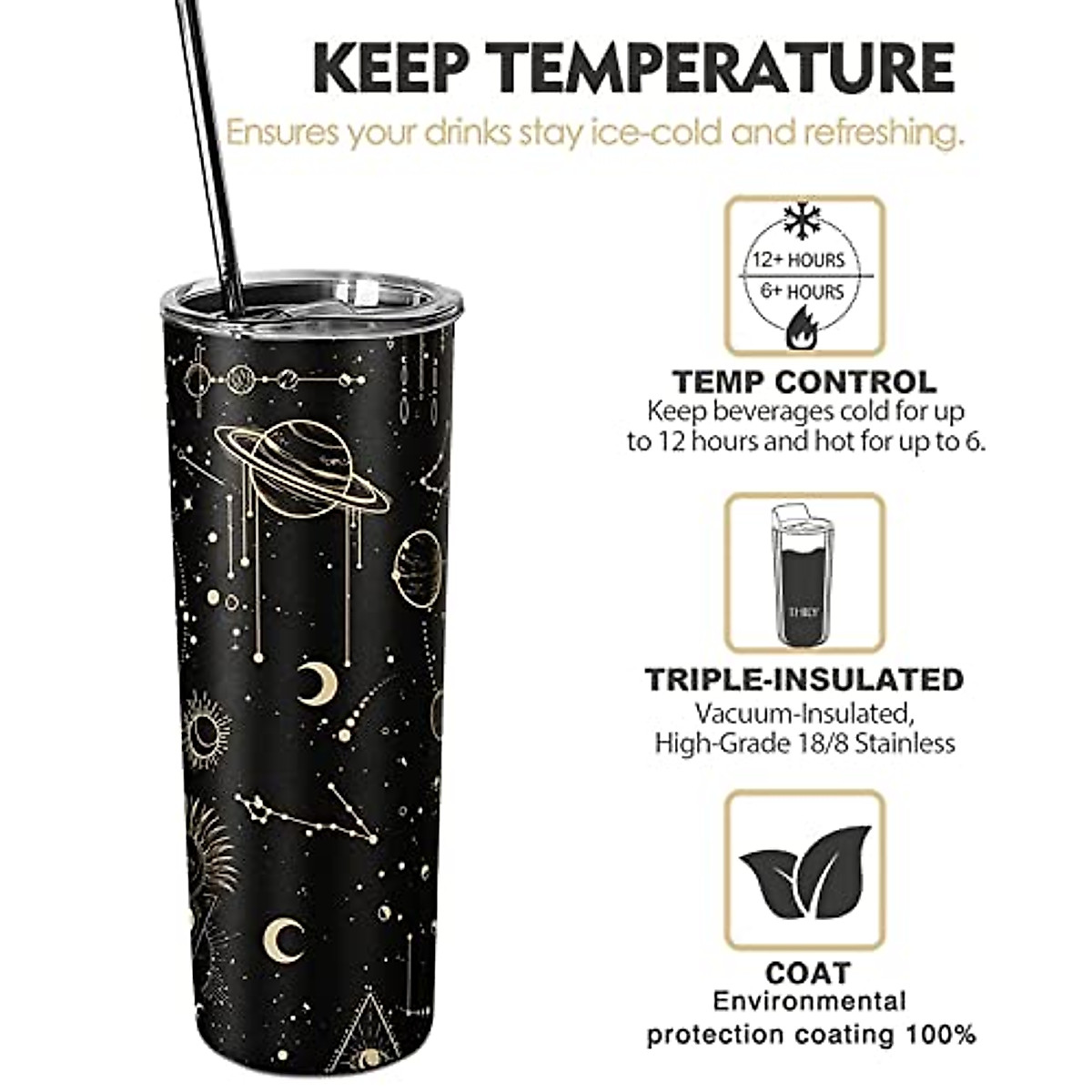 Ceovfoi Goth Moon Tumbler with Lid and Straw, Sun and Moon Cup Gothic Coffee Travel Mug,20 Oz Witch Tumbler Cup,Witchy Gifts for Women Goth Decor Halloween Decor Witch Stuff for Women