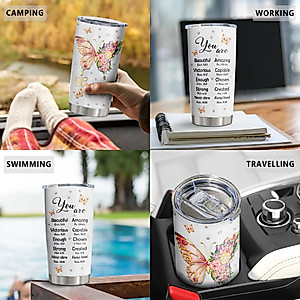 Qatdey Christian Gifts for Women Tumbler 20oz, Religious Gift for Women, Baptism Confirmation Gifts for Girl, Inspirational/Catholic/Spiritual/Birthday Gifts, Bible Verse/Scripture Gift Cup 1PC