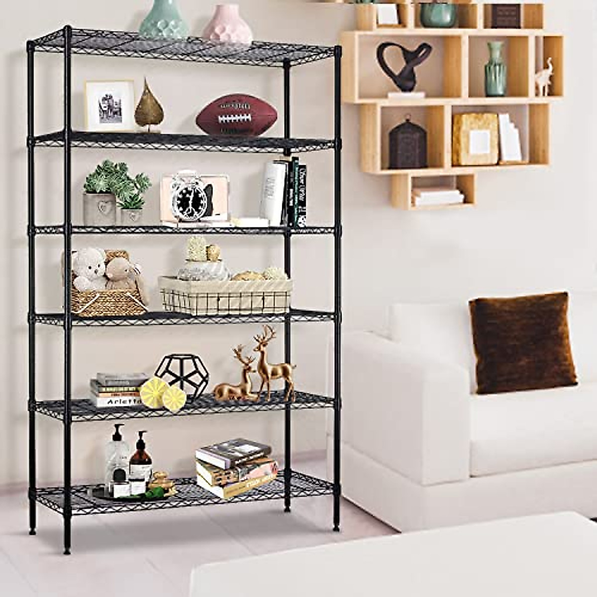 Dkelincs 6-Tier Wire Shelving Metal Utility Steel Storage Shelves for Garage Kitchen Living Room 42" L x 16" W x 72" H Shelf Unit Organizer Rack, Black
