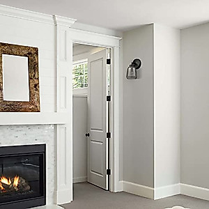 Globe Electric 65549 1-Light Plug-in or Hardwire Wall Sconce, Matte Black, Plated Smoked Mirror Glass Shade, Black Fabric Cord, in-Line On/Off Switch, Wall Lights for Bedroom, Bulb Not Included