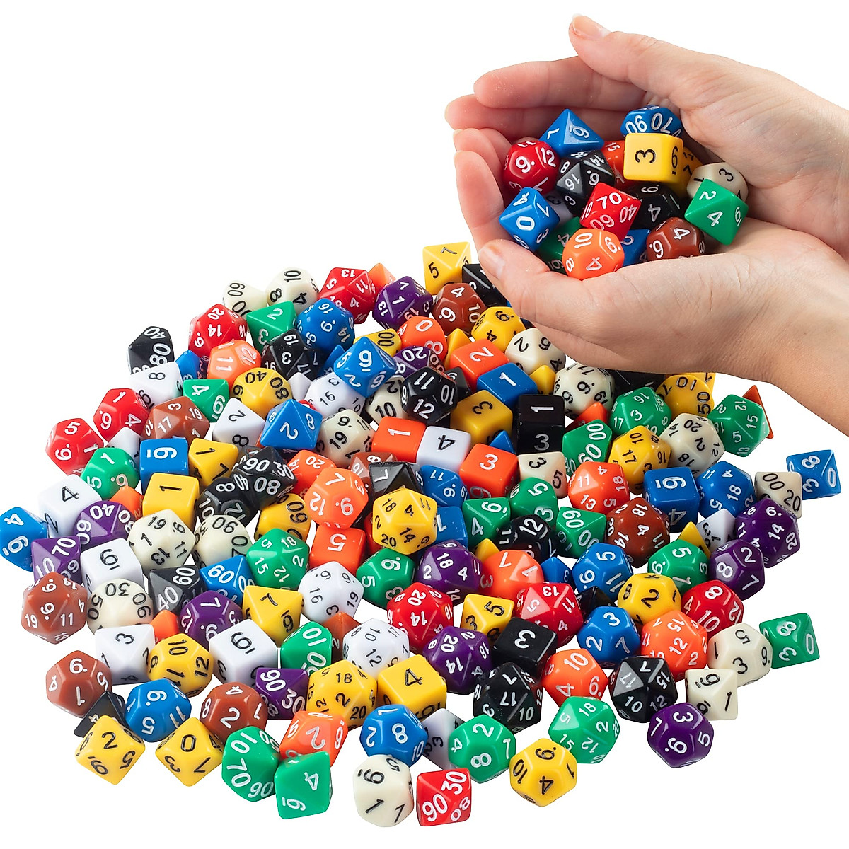 Monster Gaming 200 Dice Value Pack - 10 Multi-Colored Assorted Polyhedral Die, Compatible with Dungeons Dragons, MTG Magic, RPG DND & Board Games- Includes D4, D6, D8, D10, D12, D20