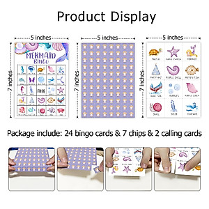 Ziyouza Mermaid Bingo - Birthday Party Games, 24 Players Bingo Games for Mermaid Theme Birthday Party Family Party Outdoor Trip Activity -02