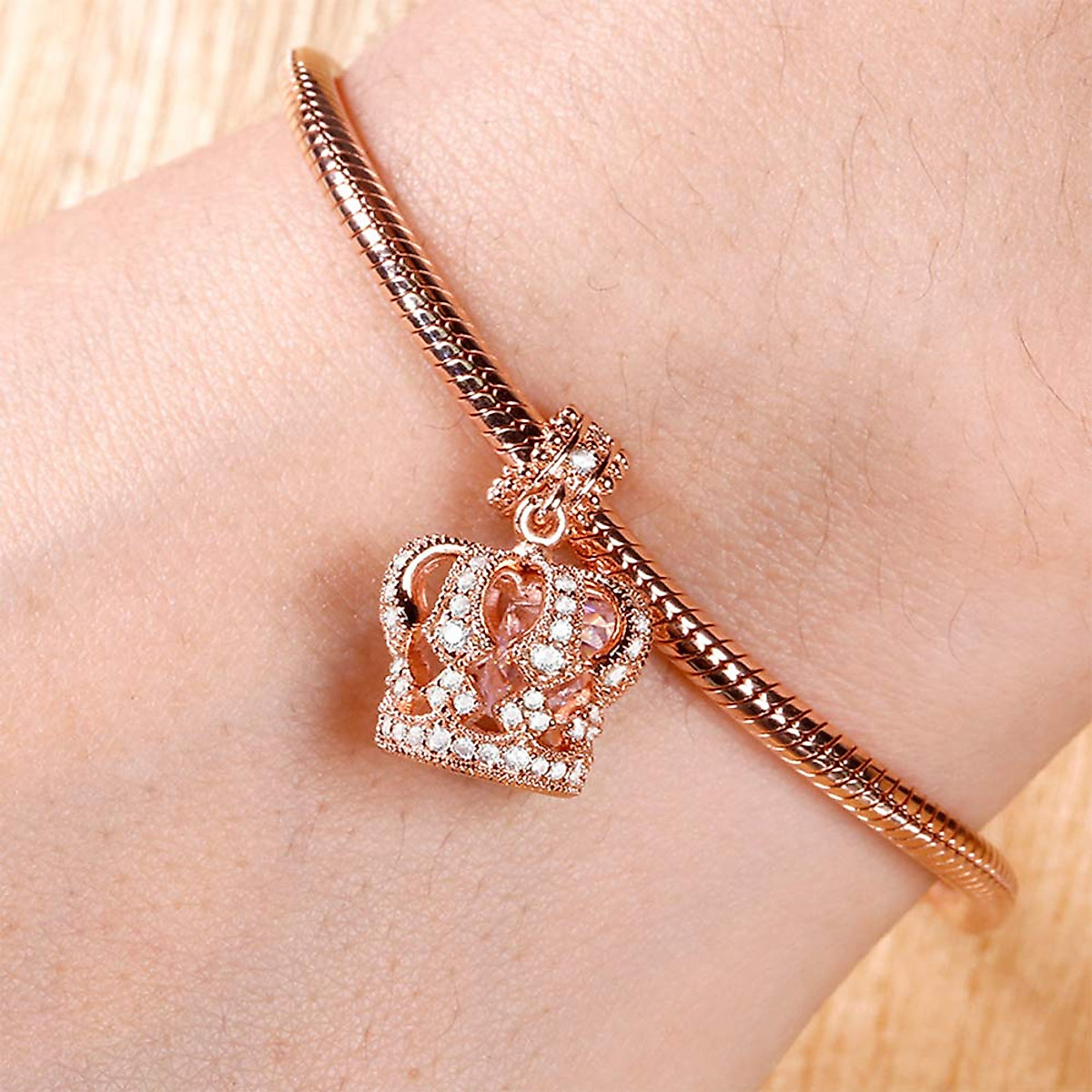 GNOCE 18K Rose Gold Charm Pendant 925 Sterling Silver You Are The Queen Crown Dangle Charm With Cz Fairytale Princess Prince Noble Splendor Shine Crown Bead Fit All Bracelet Necklace