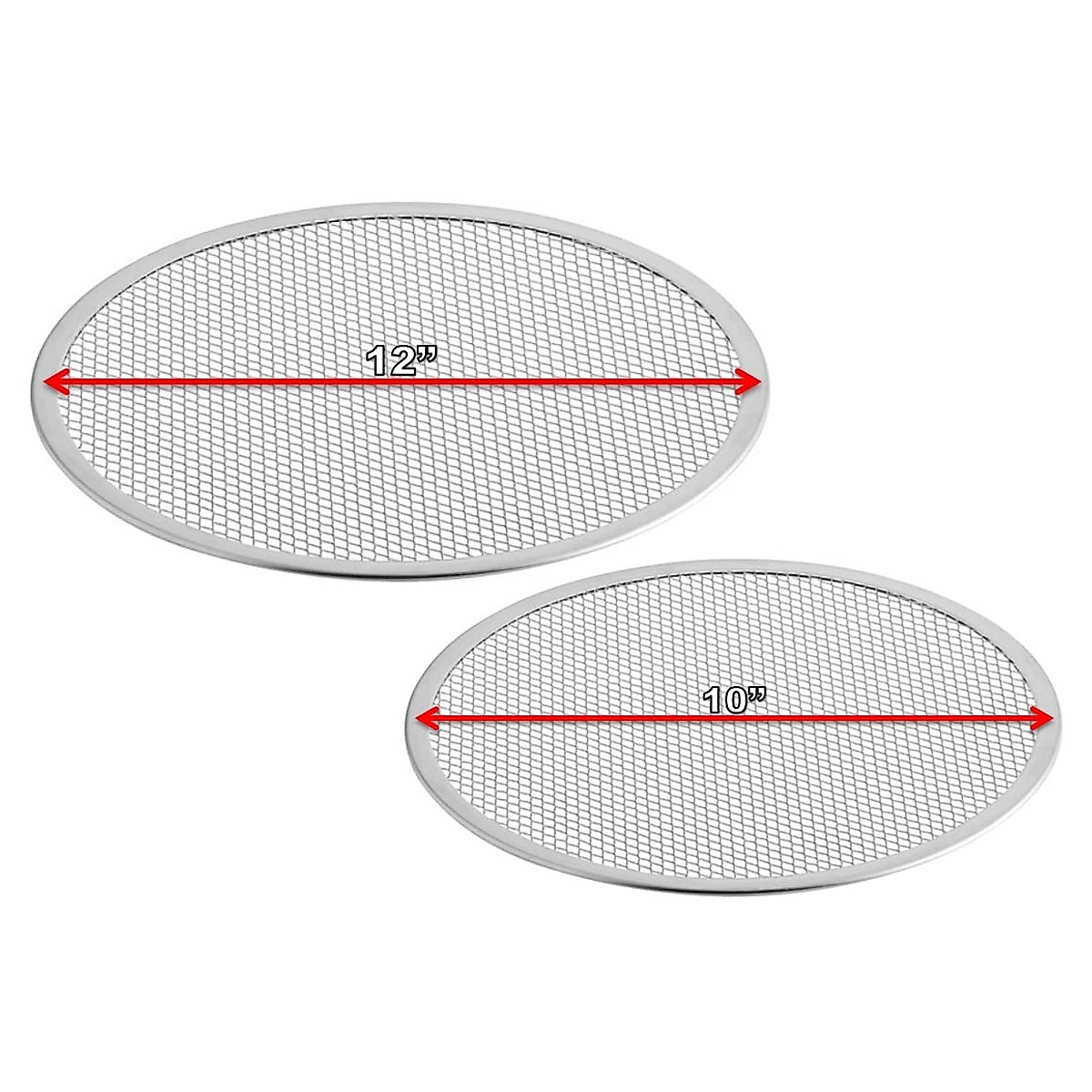 Bits N Things Pizza Screen 12 inch + 10 inch Seamless Round, 4 Pack Aluminum Mesh Pizza Screen (2 each size), Baking Tray for Home Kitchen Restaurant