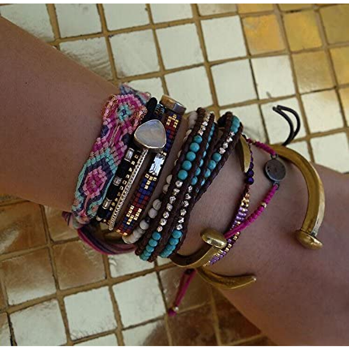 KELITCH New Star Turquoise Bracelets Love Silver Beads 3 Wrap Bracelet Women Shell Pearl Bracelets