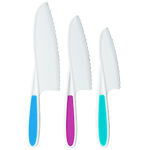 TruChef Kids Knife Set for Cooking and Cutting Fruits, Veggies & Cake - Perfect Starter Knife Set for Little Hands in the Kitchen - 3-Piece Nylon Knife for Kids - Fun & Safe Lettuce Knife