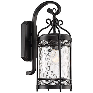 John Timberland Paseo European Country Outdoor Wall Light Fixture Matte Black 19" Clear Hammered Glass Decor for Exterior House Porch Patio Outside Deck Garage Yard Front Door Garden Home