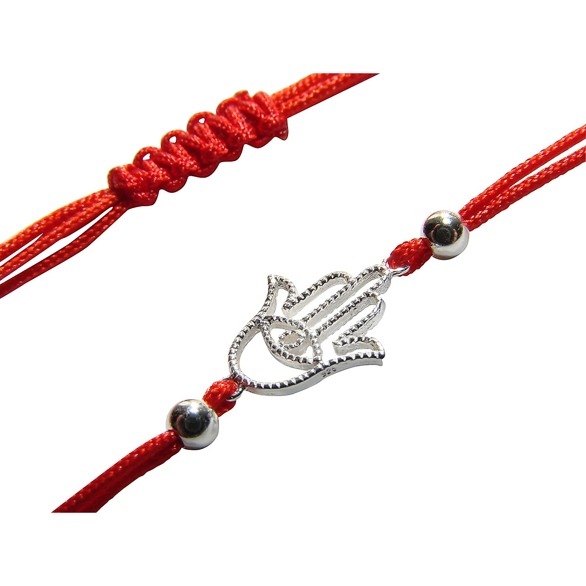Martinuzzi Accessories Red Kabbalah String Bracelet with Sterling Silver Hamsa Hand Charm (Sterling Silver)