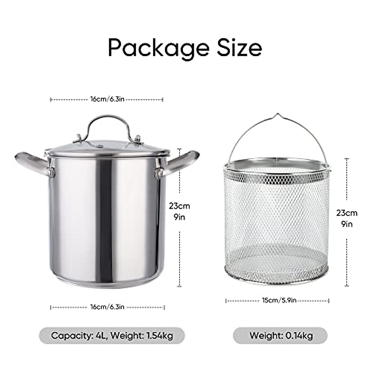 Kerilyn Deep Fryer Pot, 5L Stainless Steel Frying Pot With Basket, Fish Fryer With Transparent Lid, For Kitchen French Fries, Chicken Etc.
