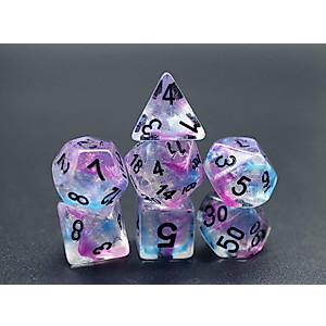 Dice DND Polyhedral Game Dice Set RPG Dice Fit Dungeons and Dragons D&D Pathfinder MTG Role Playing Game Dice Lake Blue & Rose Gemstone Dice with Dice Bag