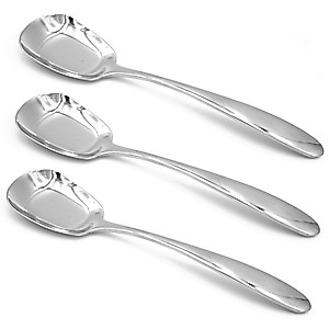 ERCRYSTO Stainless Steel Square Spoons, Rice Spoons, Soup Spoons, Mirror Polish, Set of 3 (Large)