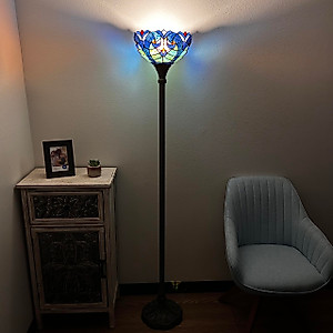 enjoy decor lamps Tiffany Torch Floor Lamp Blue Liaison Stained Glass LED Bulb Included for Living Room Dining Room Bedroom Office Hotel 66" H