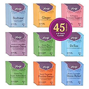 Favorites Yogi Tea Organic Sampler Gift Box - Assorted Delicious Wellness Teas - 9 Herbal, Green & Black Teas - Tea Gift Set & Variety Pack (45 Tea Bags)