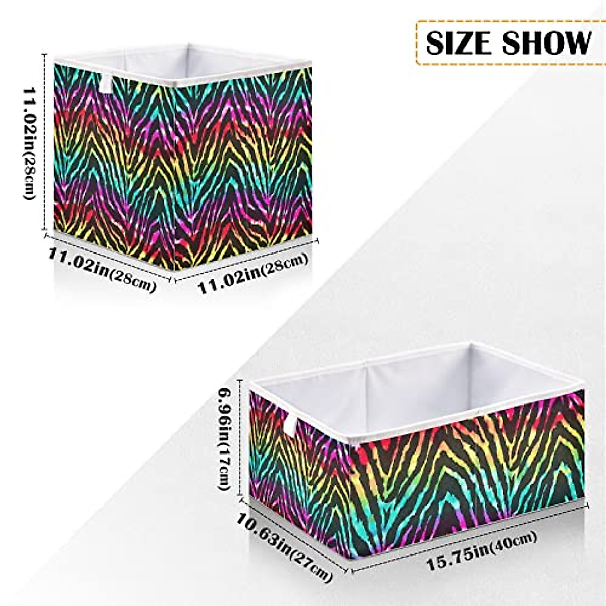 Rainbow Zebra Print Storage Basket Storage Bin Rectangular Collapsible Nursery Baskets Foldable Fabric Cube Organizer for Makeup Closet Bathroom Bedroom