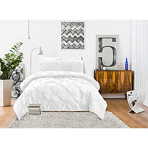 Crown Bedding 100% Egyptian Cotton 1-Piece Pinch Pleated Duvet Cover 800 Thread Count with Zipper & Corner Ties Pintuck Decorative Duvet Cover- Oversize King Plus Size (120" x 128") Inch, White Solid