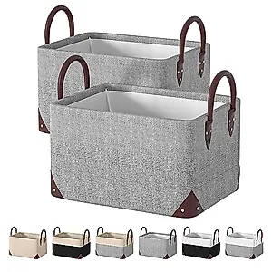 Storage Baskets for Shelves with Metal Frame- Closet Storage bins for Organization Collapsible Rectangle Line Fabric Organizing Boxes with Handles Cubes (16x12x8 inches(2 pack), Gray)