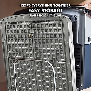 GreenPan Elite 4-Square Belgian & Classic Waffle Iron, Healthy Ceramic Nonstick Aluminum Dishwasher Safe Plate, Adjustable Shade/Crunch Control Wont Overflow Easy Clean,Breakfast,PFAS-Free,Oxford Blue