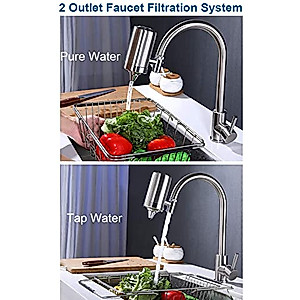 Faucet Mount Water Filters SUS304 Stainless Steel Sink Water Filter with Ultrafiltration Membrane Reduce Chlorine, Lead, BPA Free and Pollutants Faucet Water Filter (2 Filters Cartridges)