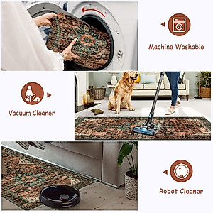 Moynesa Ultra-Thin Washable Round Rug - 3Ft Brown Entryway Rug Low Pile Bathroom Circle Mat, Non Slip Non Shedding Indoor Kitchen Floor Accent Carpet for Bedroom Living Room Foyer Doorway