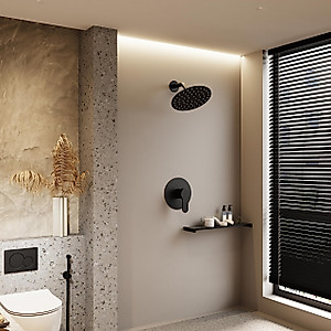 HomGoo Shower Faucet, Matte Black Shower Faucet Set, Bathroom Rain Shower System with 6-Inch Shower Head, Single-Handle Shower Trim Kit with Rough-in Valve, Matte Black